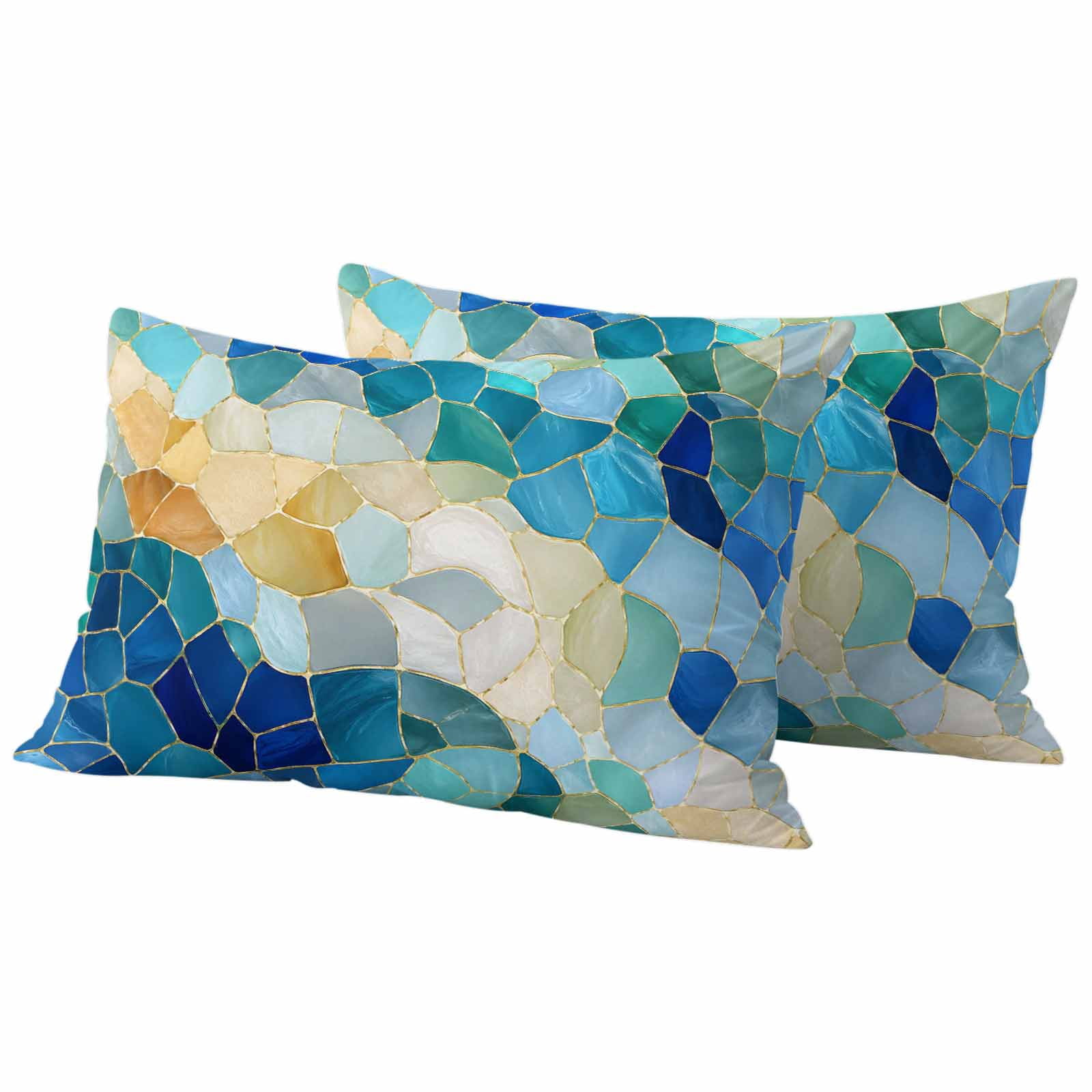 Blue Green Geometric Outdoor Waterproof Pillow Covers, Stained Glass ...