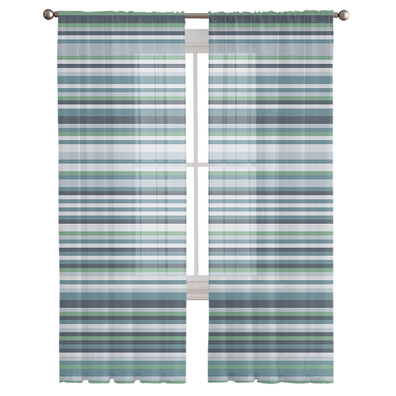 Blue Green Geometric Simplicity Sheer Curtain for Living Room Bedroom ...