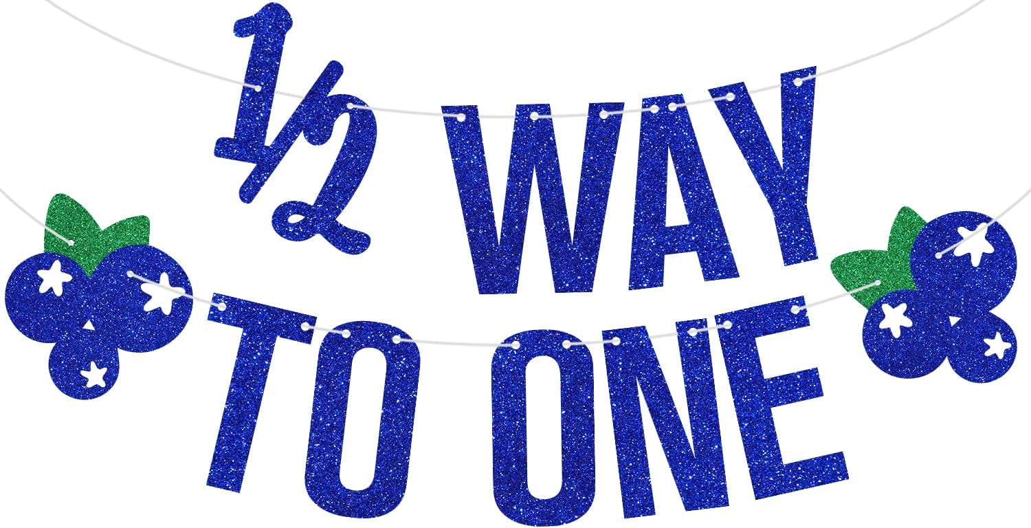 Blue & Green Glitter "Half Way To One" Banner with Blueberry ...