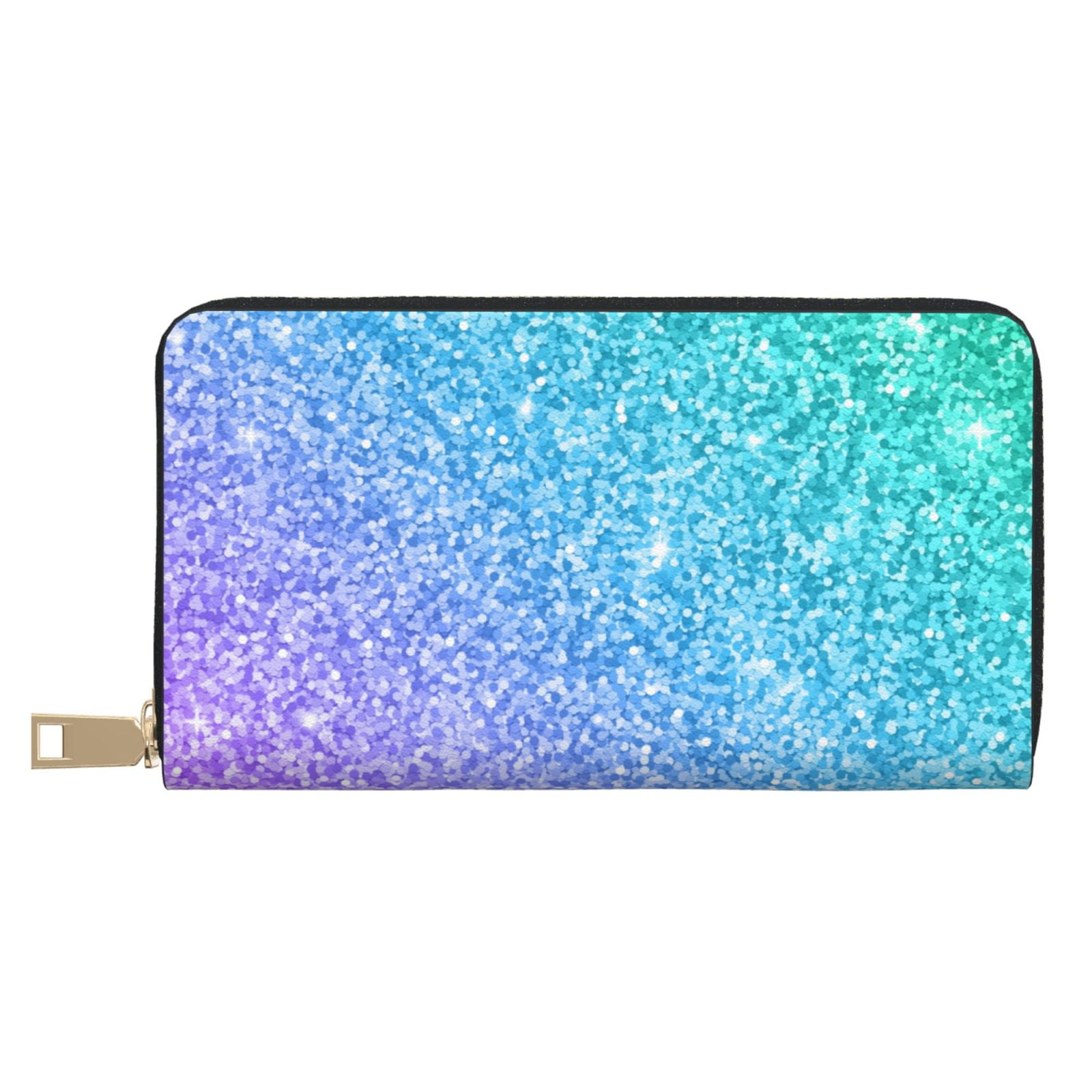 Blue Green Glitter Texture Wallet Women, Leather Bifold Multi Card ...
