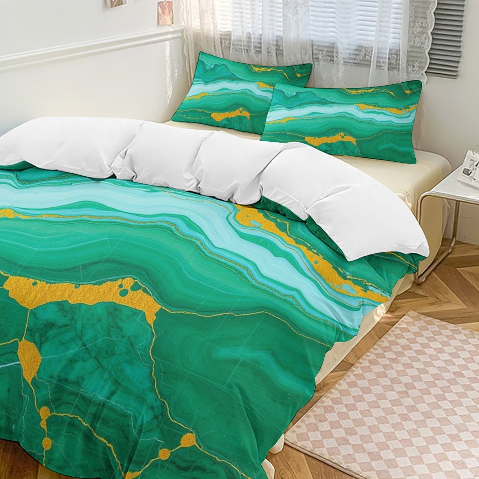 Blue Green Gold Marble Geometry Bed Sheet Set Comforter Sets Themed ...