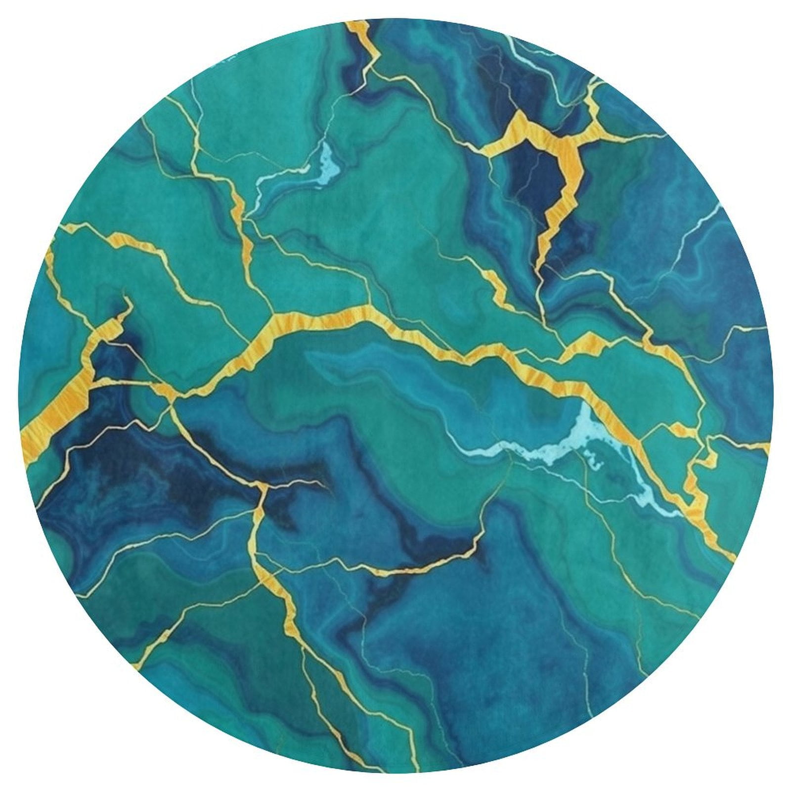 Blue Green Gold Marble Geometry Round Area Rug Floor Carpets Washable ...