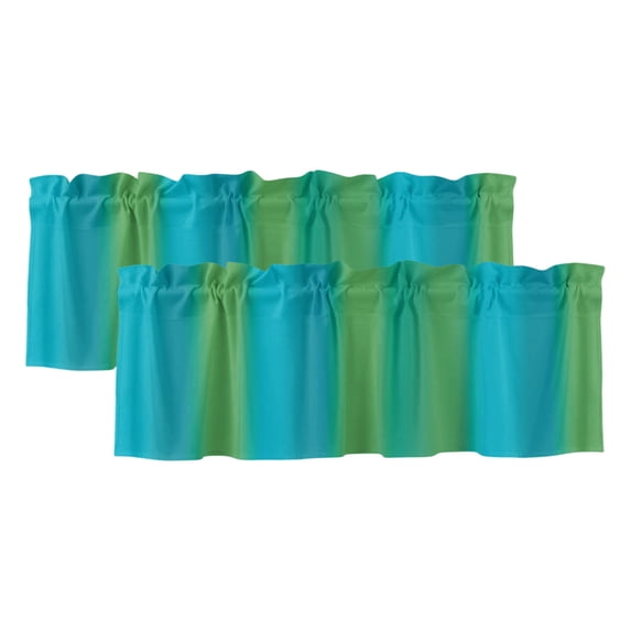 Blue Green Gradient 2 Panels Kitchen Valance, Color Striped Ombre ...