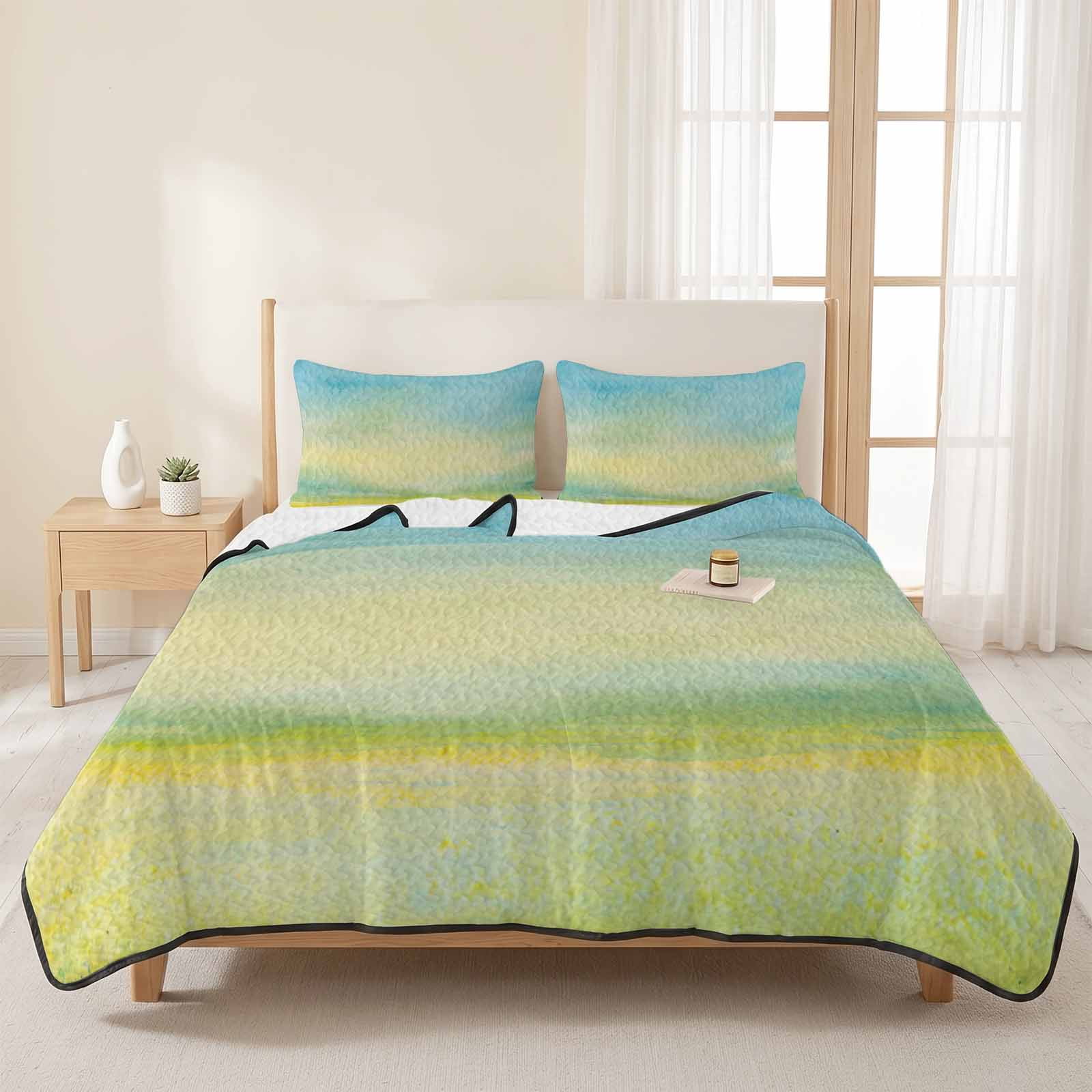 Blue Green Gradient Background 3 Pieces Quilt Set,1 Quilt with 2 Shams ...