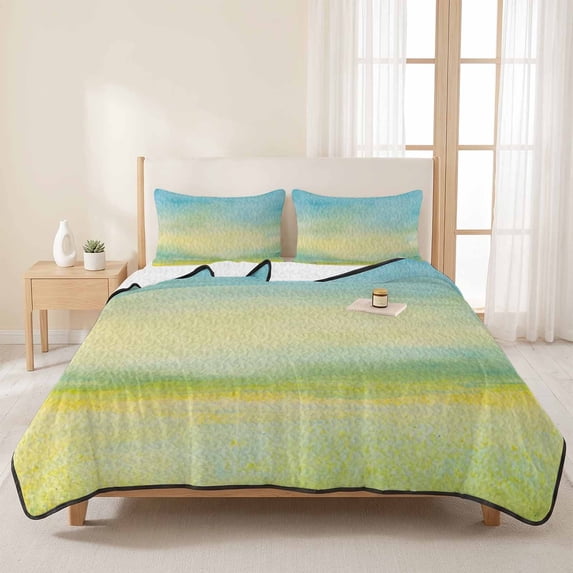 Blue Green Gradient Background 3 Pieces Quilt Set,1 Quilt with 2 Shams ...