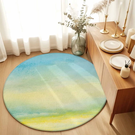 Blue Green Gradient Background Round Rug 3ft Yellow Abstract Art ...