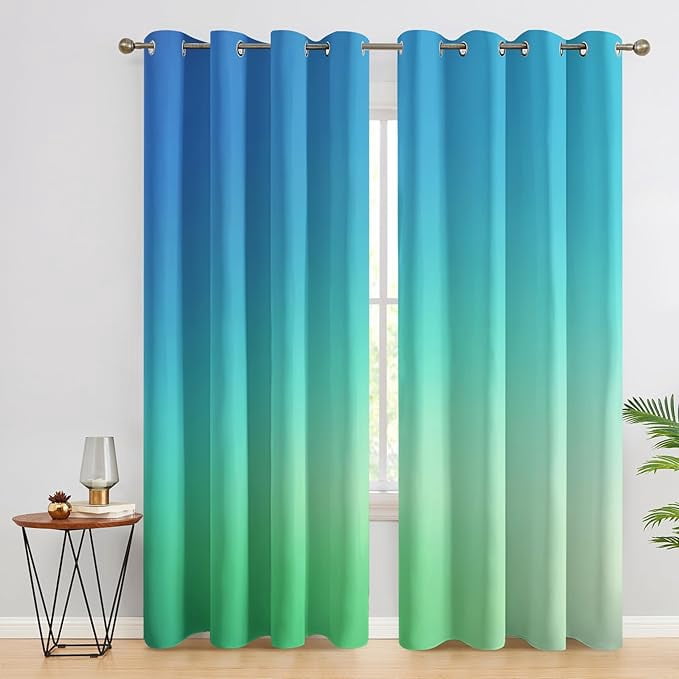 Blue and Green Gradient Curtains for Bedroom Decor, Blue Green Ombre ...