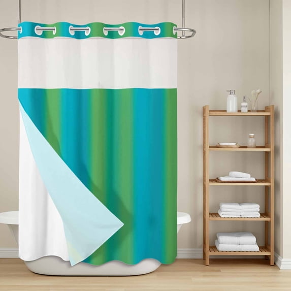 Blue Green Gradient No Hook Shower Curtain with Snap in Liner, Color ...
