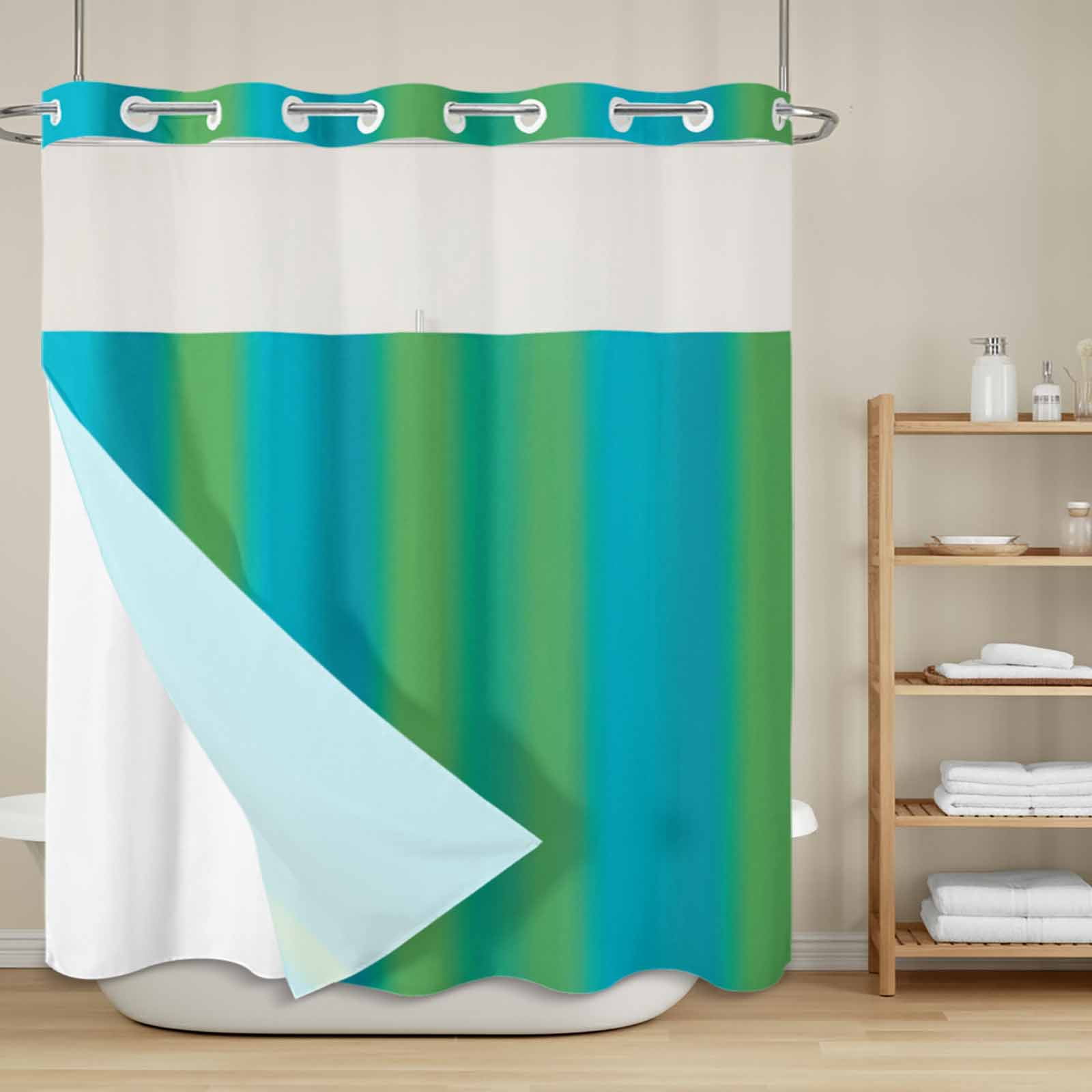 Blue Green Gradient No Hook Shower Curtain with Snap in Liner, Color ...