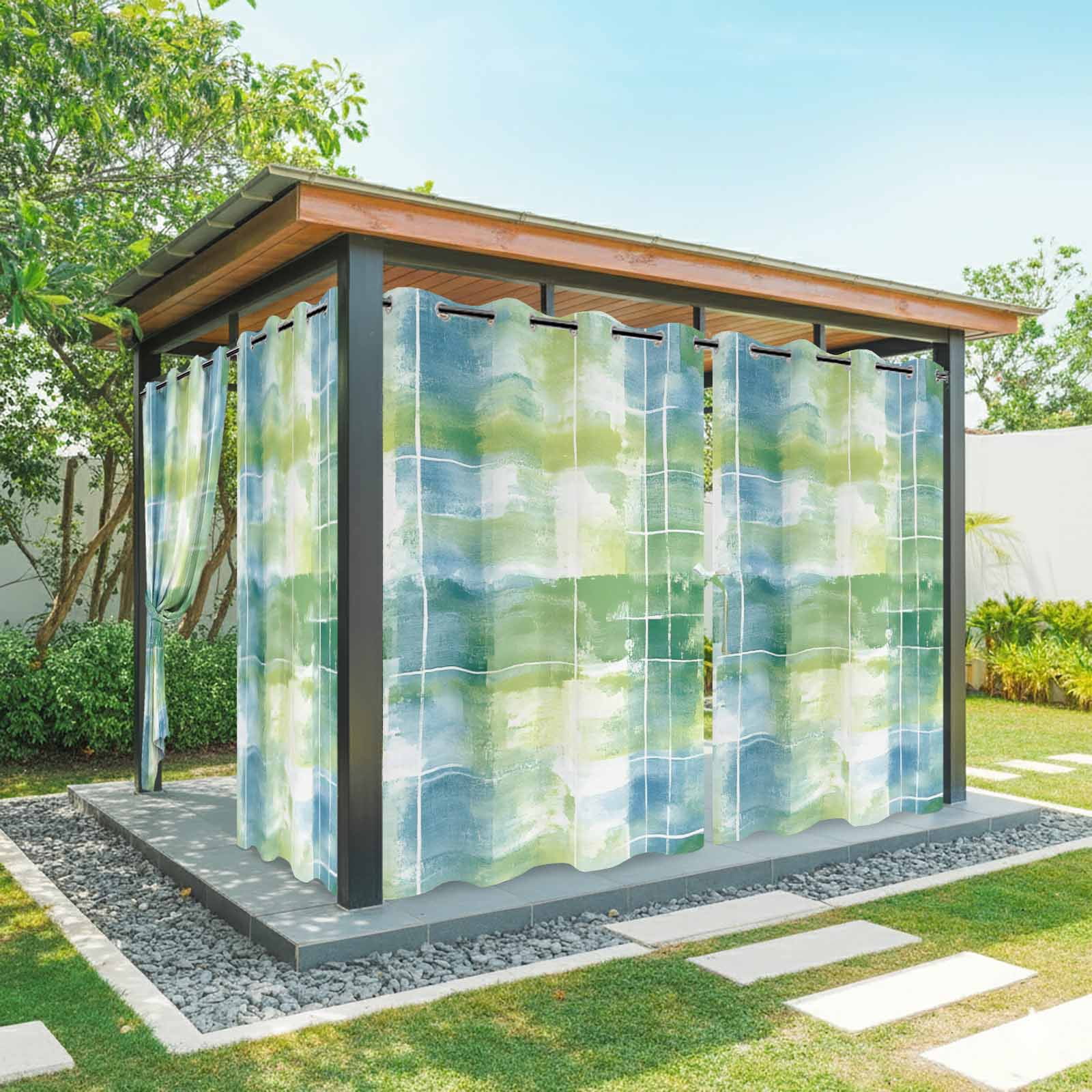 Blue Green Gradient Outdoor Curtains for Patio Waterproof, Geometric ...