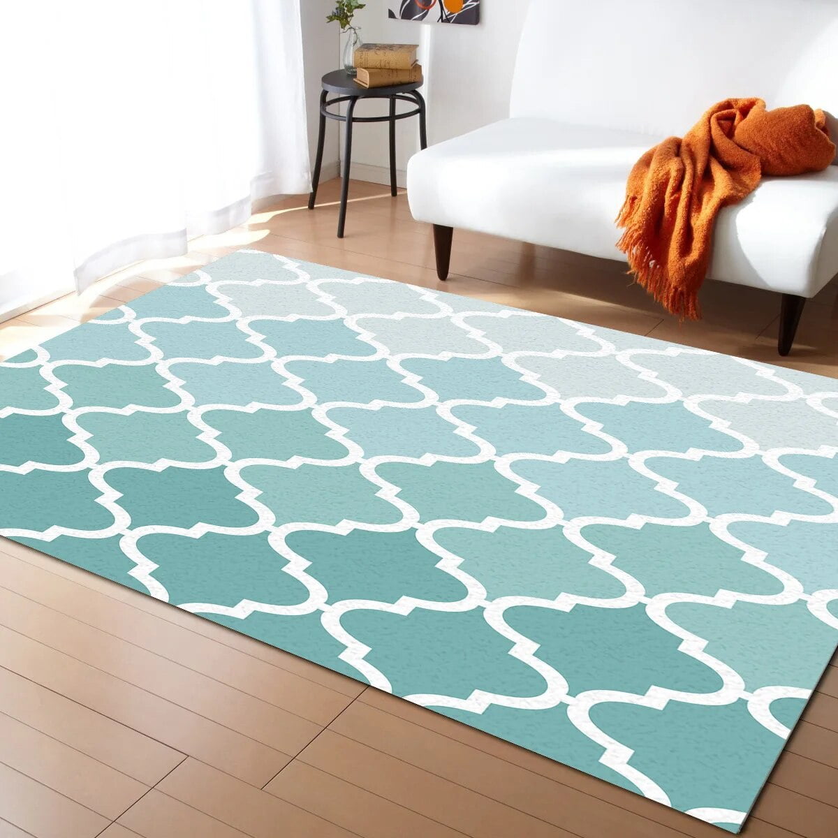 Blue Green Gradient Retro Pattern Art Living Room Floor Mat Children's ...