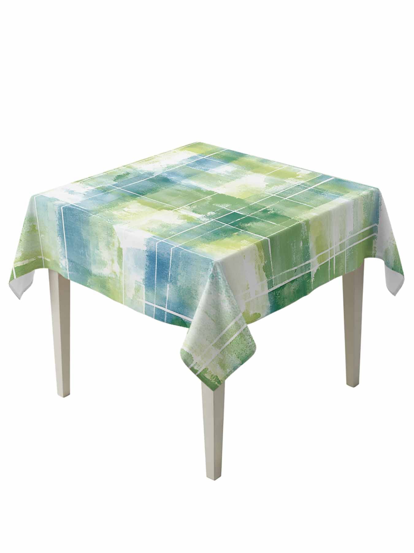 Blue Green Gradient Square Tablecloth Geometric Grids Waterproof ...