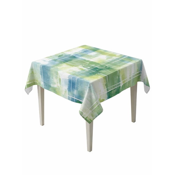 Blue Green Gradient Square Tablecloth Geometric Grids Waterproof ...