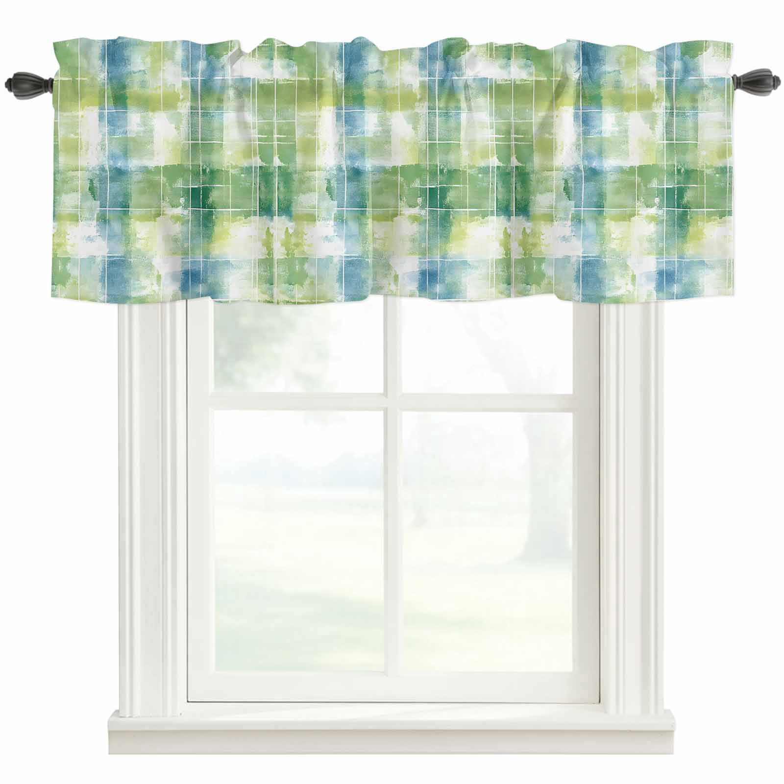 Blue Green Gradient Valances for Windows Geometric Grids Rod Pocket ...