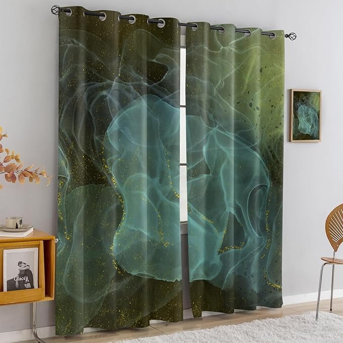 Blue And Green Gradient Window Curtain Panels, Psychedelic Smoke Flow ...