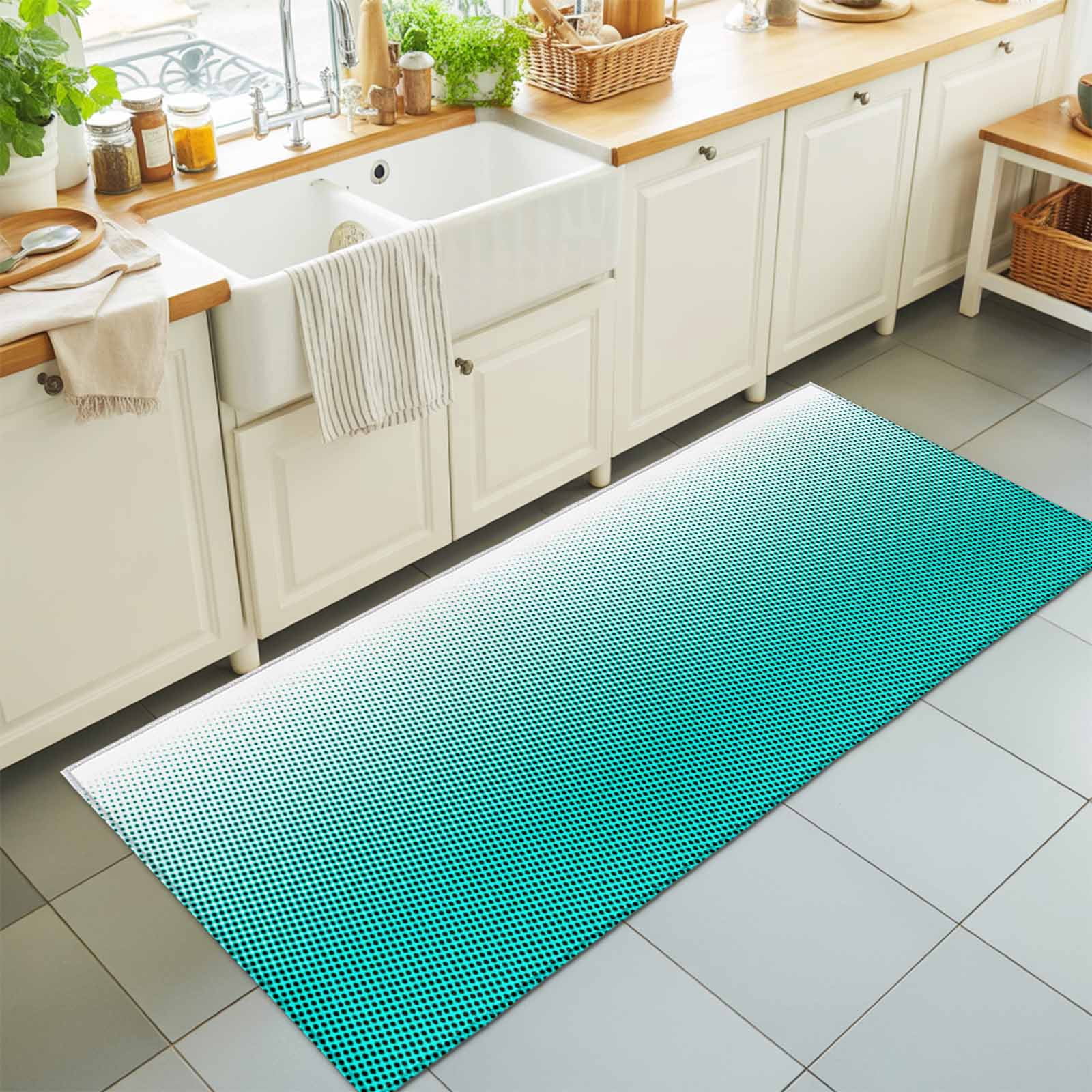 Blue Green Graduality Rectangle Rug 2'x6' Plain Single Bright Color ...