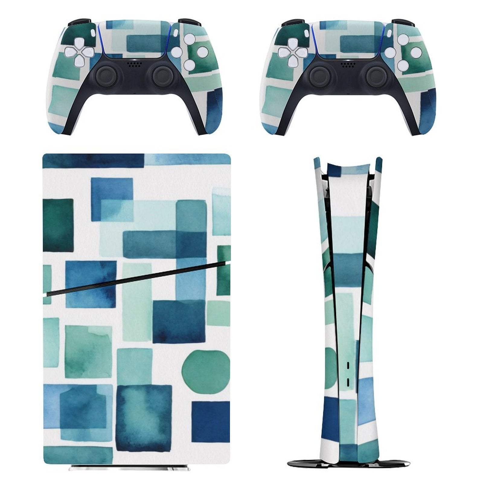 Blue Green Grid Console Skin Bundle for PS5 Pro Slim Disc & Digital ...