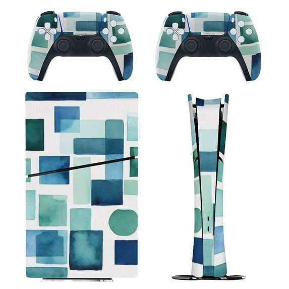 Blue Green Grid Console Skin Bundle for PS5 Pro Slim Disc & Digital ...