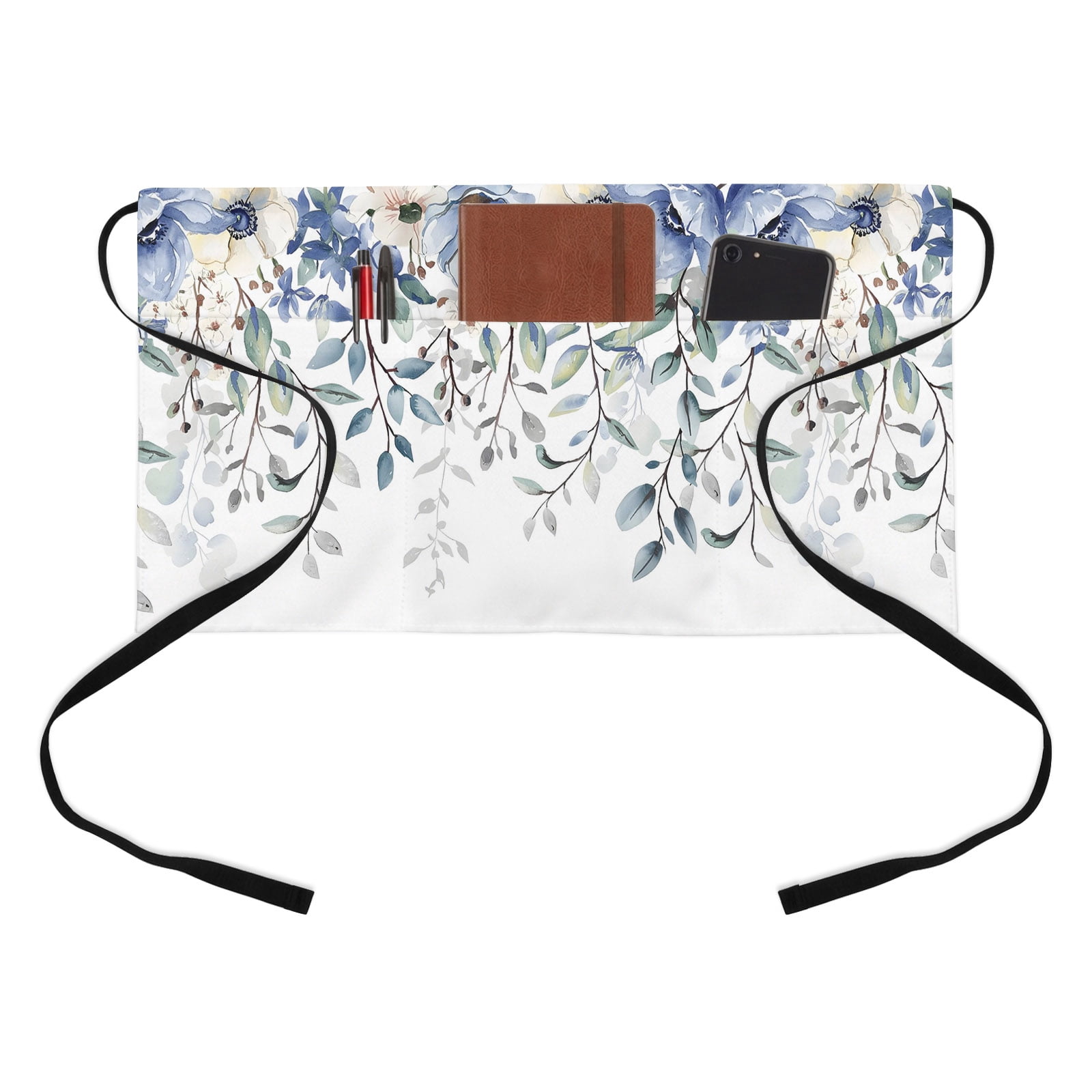 Blue Green Half Waist Apron Flowers Eucalyptus Leaves Farmhouse ...