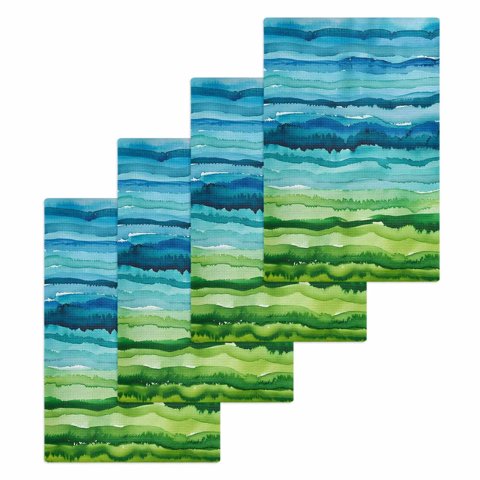 Blue Green Hand Towels Set, Waffle Weave Kitchen Towels 4 Pieces ...