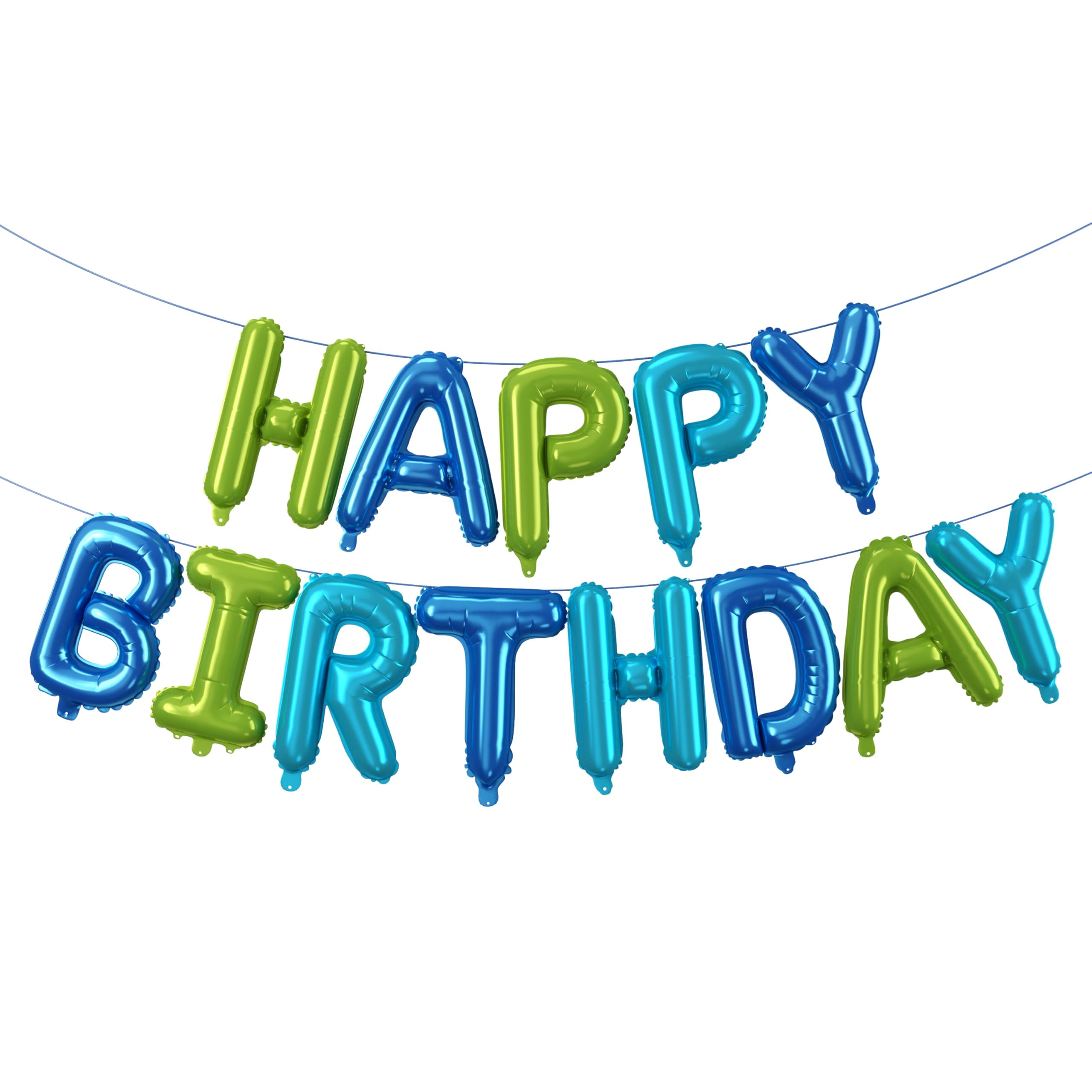 Blue and Green Happy STF9 Birthday Balloons Banner,16 Inch Mylar Foil ...