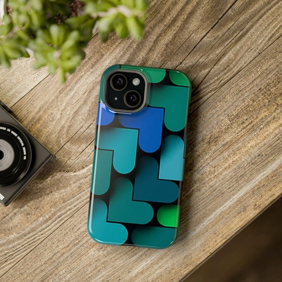 Blue Green Heart Modern Abstract Romantic Phone Case with iPhone 17 to ...