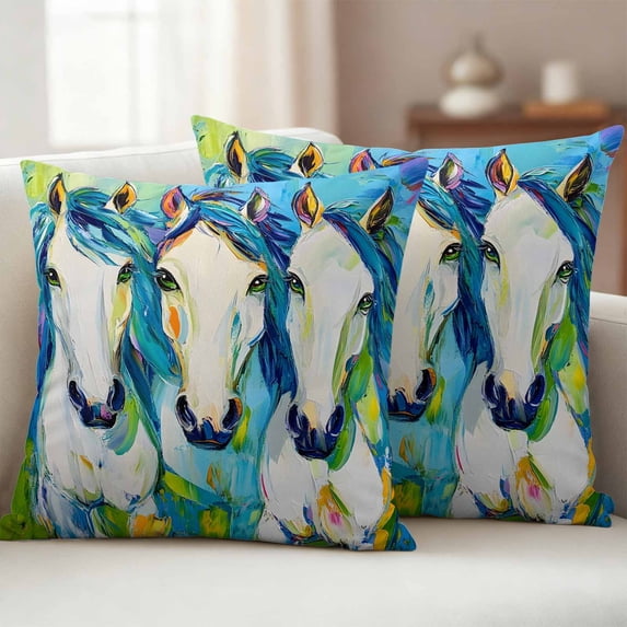 Blue Green Horse Outdoor Waterproof Throw Pillow Covers 18x18 Set of 2 ...