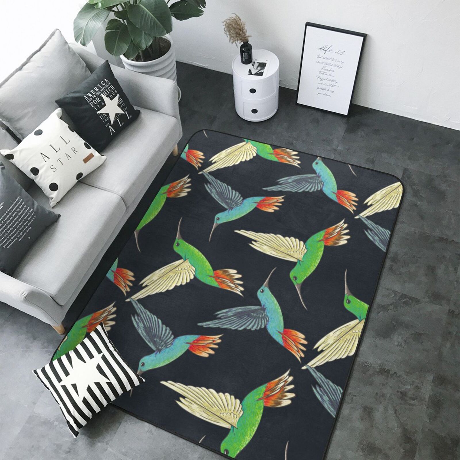 Blue Green Hummingbird Area Rugs for Living Room Bedroom, 5x7 Soft ...