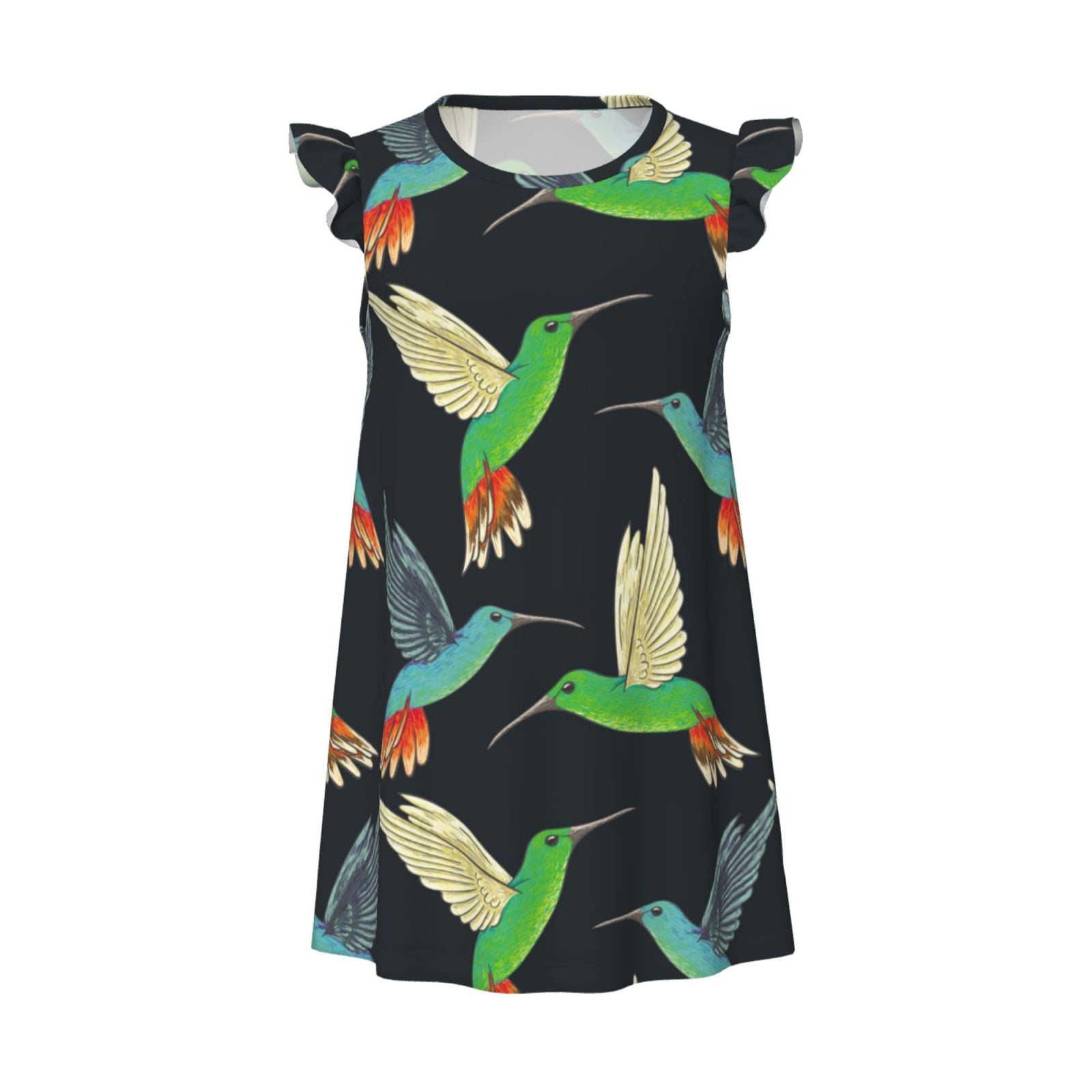 Blue Green Hummingbird Girls Nightgown, Flutter Short Sleeves Night ...