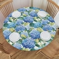 Blue Green Hydrangea Round Tablecloth Spring Summer Floral Leaf Fitted ...