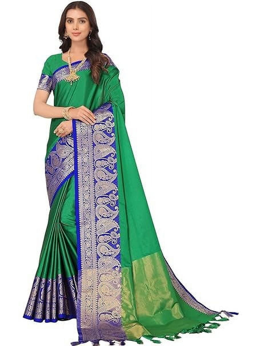 Blue Green Jacquard Silk Saree | Saree With Unstitched Blouse ...