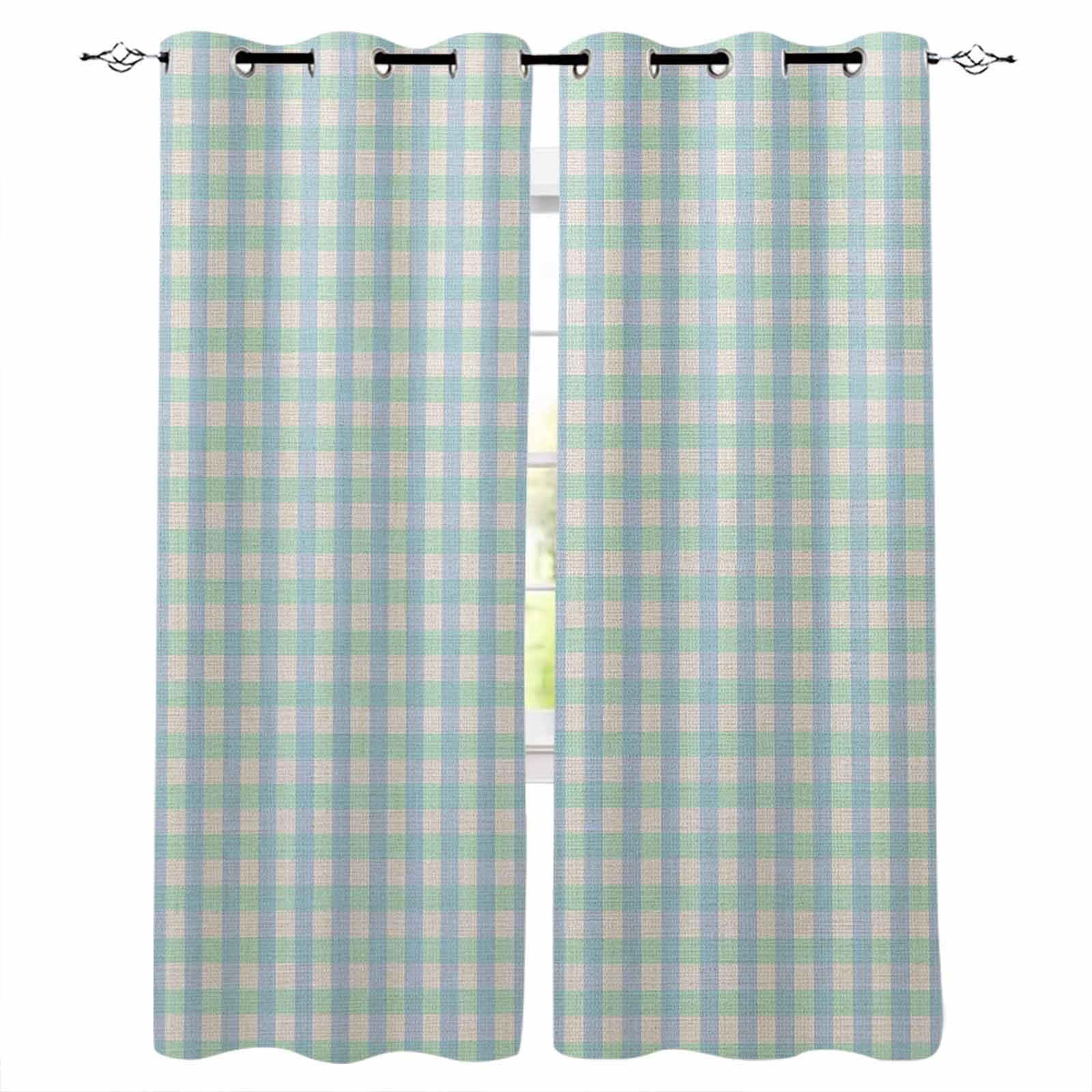Blue Green Kitchen Curtains Grid Checkered Plaid Gingham Lattice ...