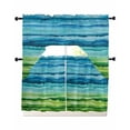 Blue Green Kitchen Curtains Set for Windows 3 Piece Cafe Curtains 24 ...