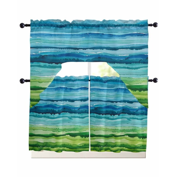 Blue Green Kitchen Curtains Set for Windows 3 Piece Cafe Curtains 24 ...