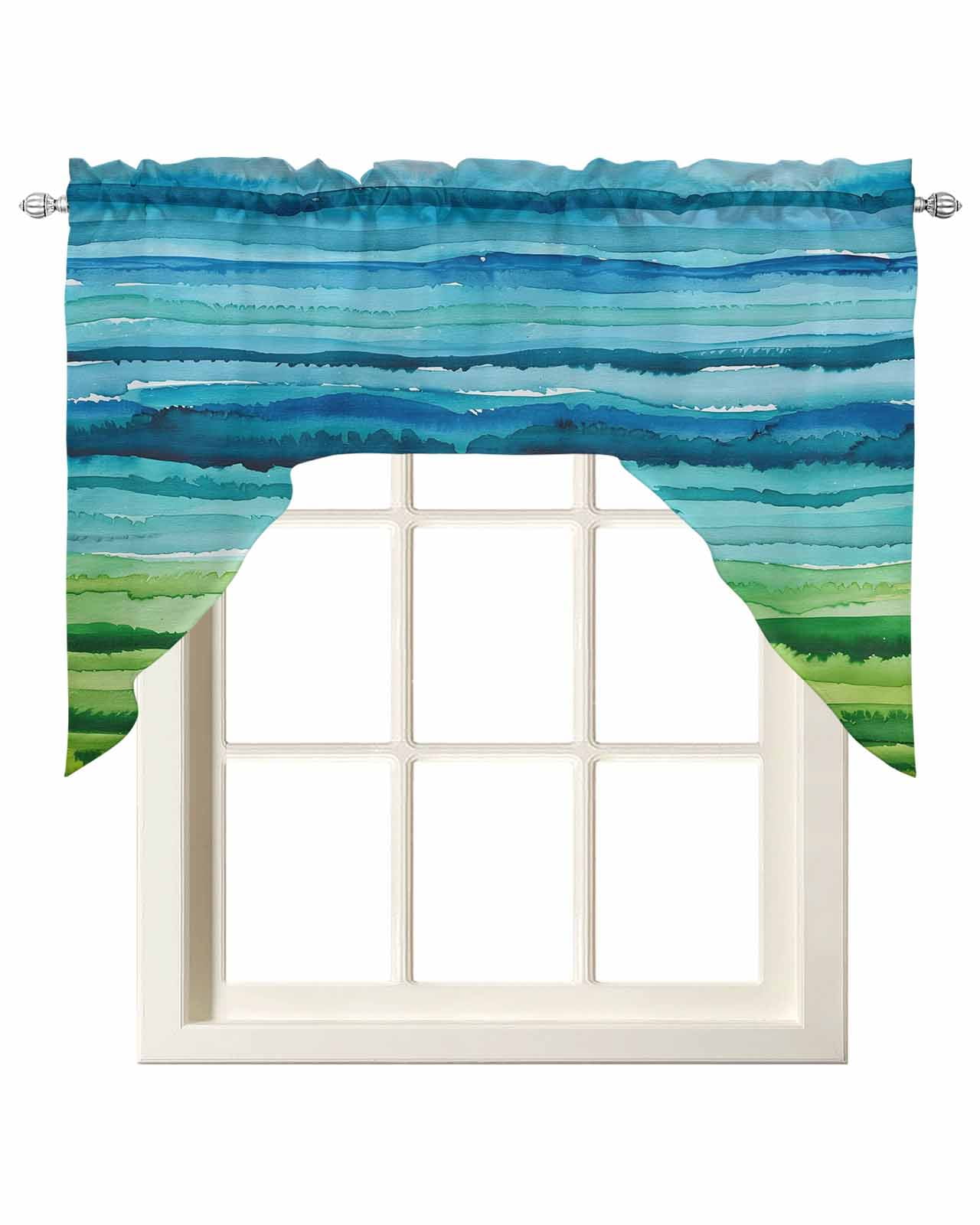 Blue Green Kitchen Swag Valances for Windows, Gradient Watercolor ...