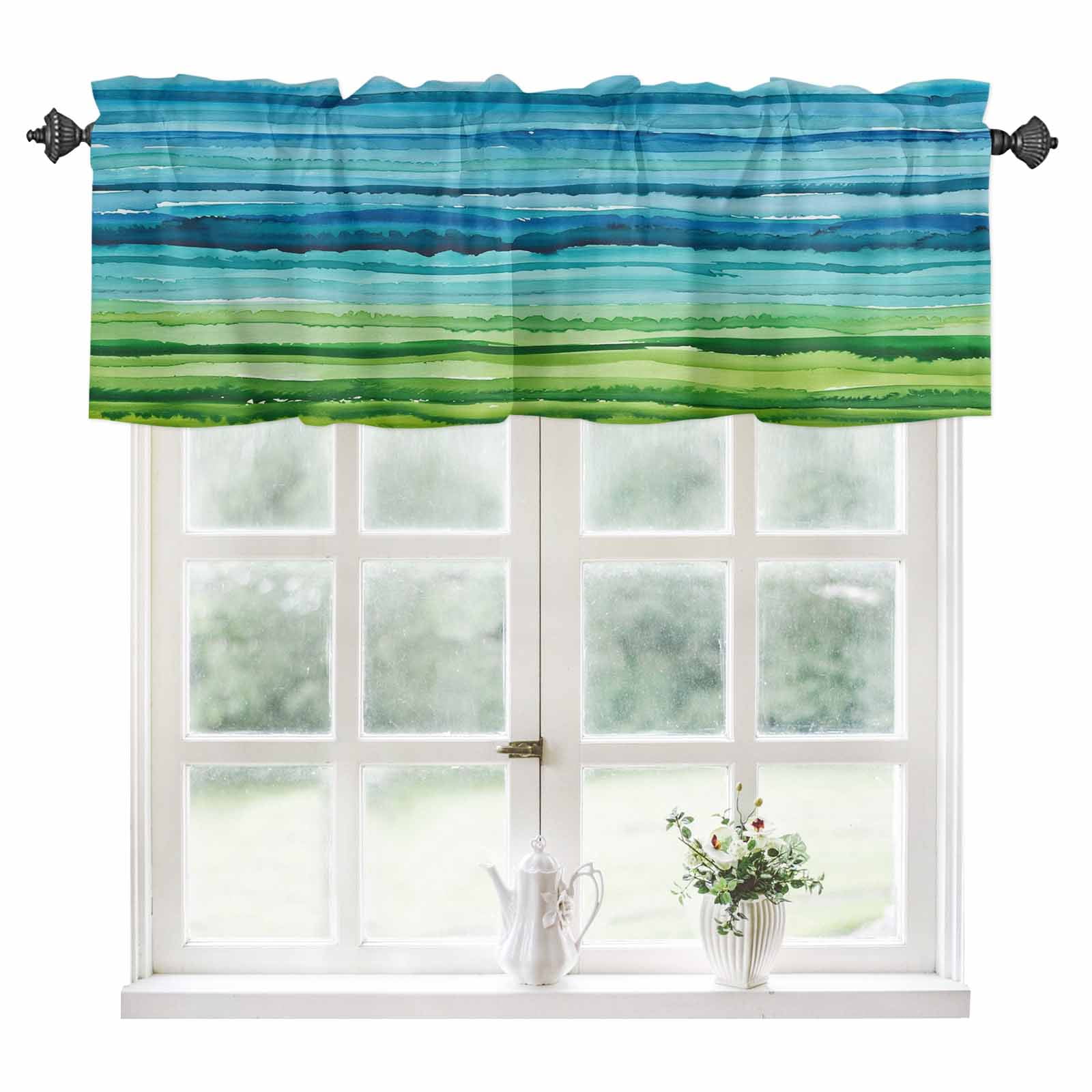 Blue Green Kitchen Valances for Windows 42x12 Inch Kitchen Curtains ...