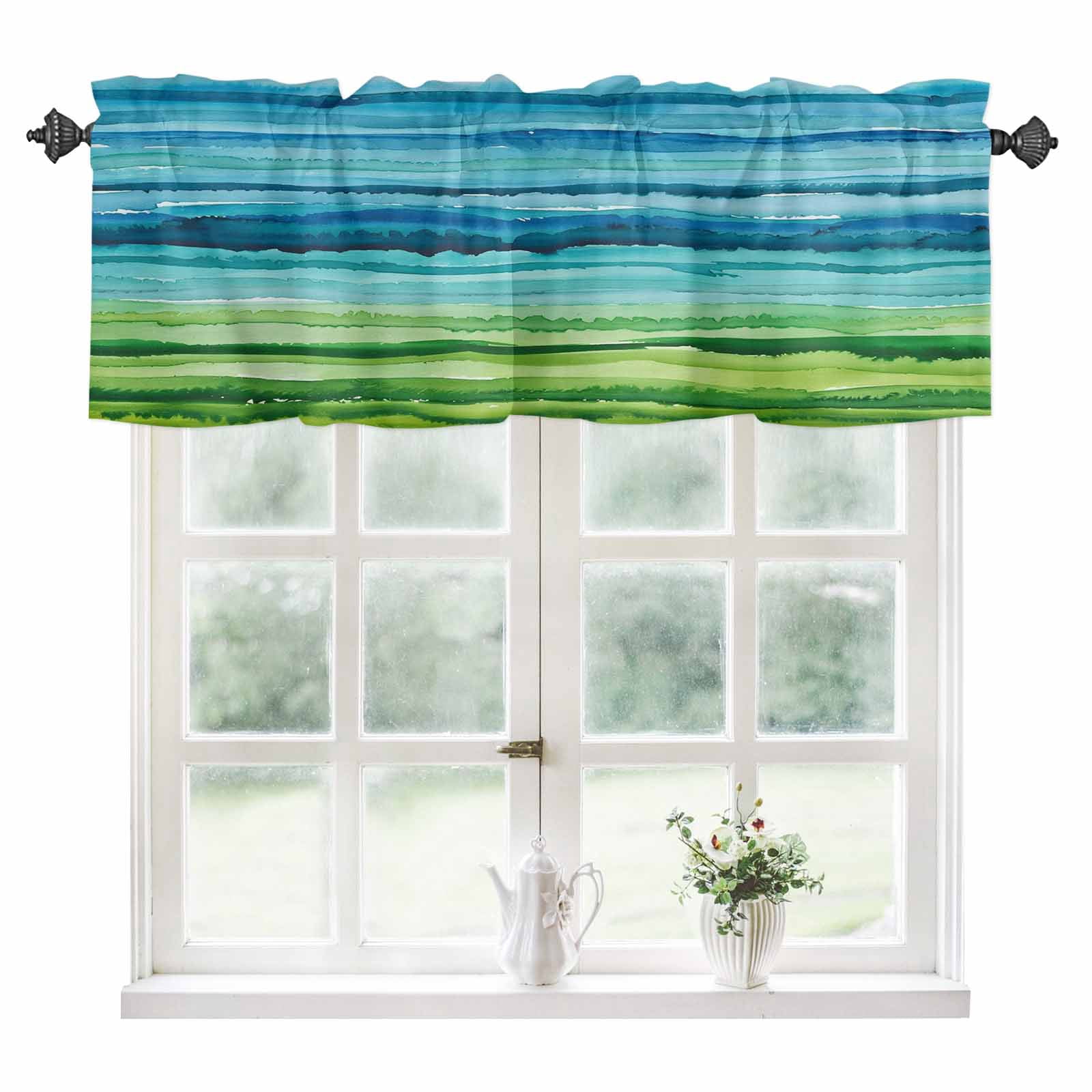 Blue Green Kitchen Valances for Windows 42x18 Inch Kitchen Curtains ...