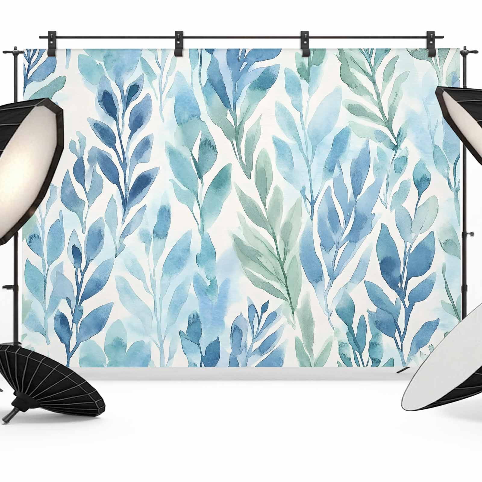 Blue Green Leaf Backdrop for Photography, Fabric Photo Background ...