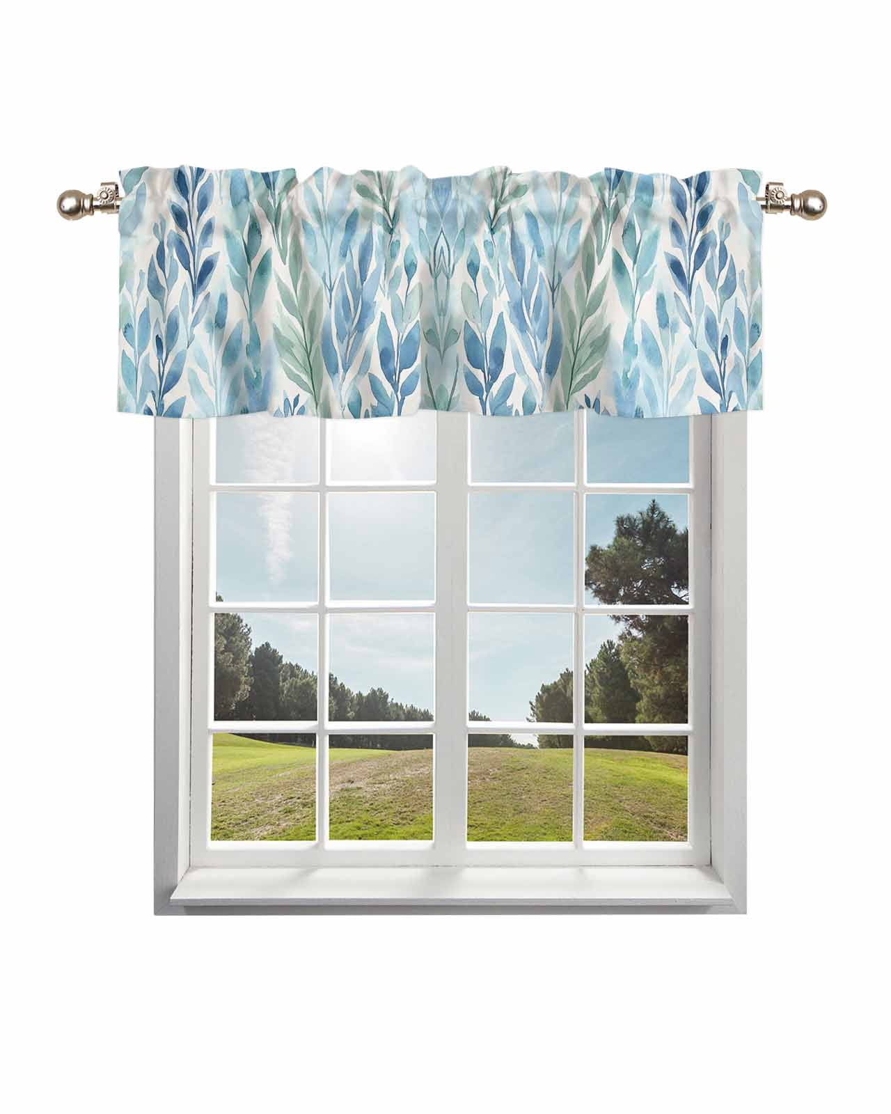 Blue Green Leaf Curtain Valance for Windows/Living Room/Kitchen ...