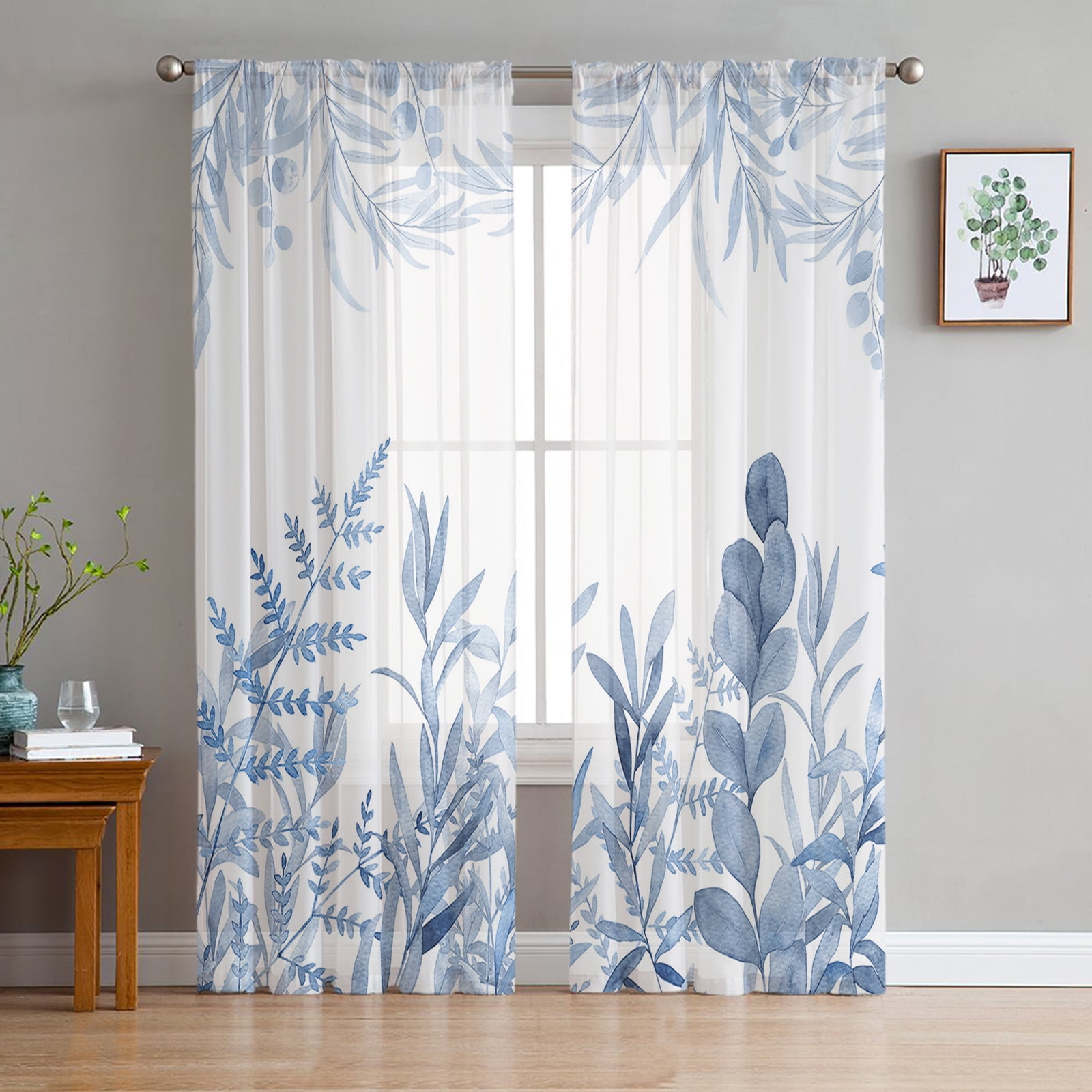 Blue Green Leaf Leaves Plant Texture Tulle In Sheer Curtains For Living ...
