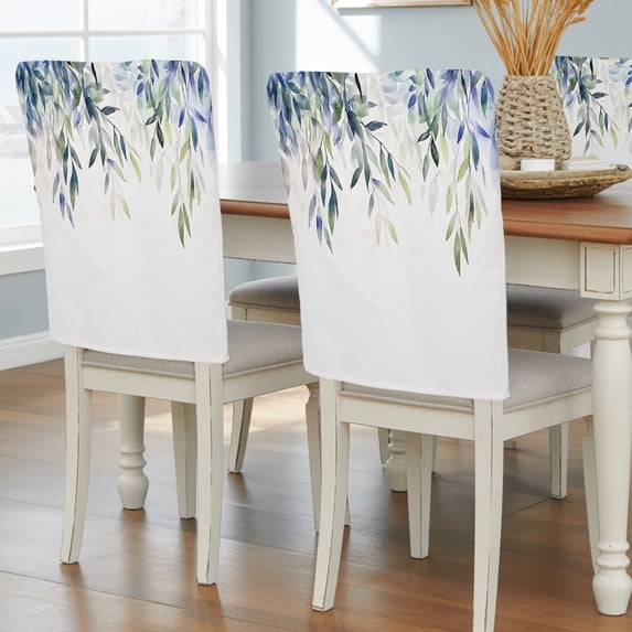 Blue Green Leaves Chair Back Covers, Watercolor Spring Botanical ...