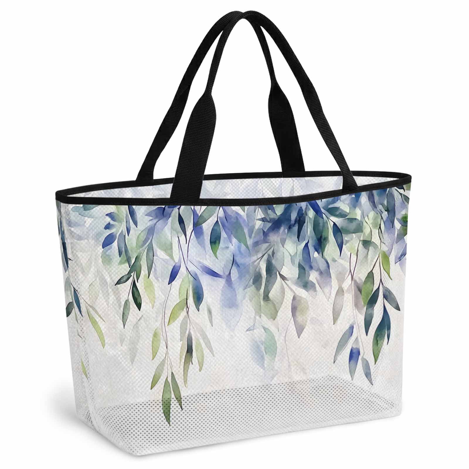 Blue Green Leaves Mesh Beach Bag for Women Men,Large Beach Tote ...