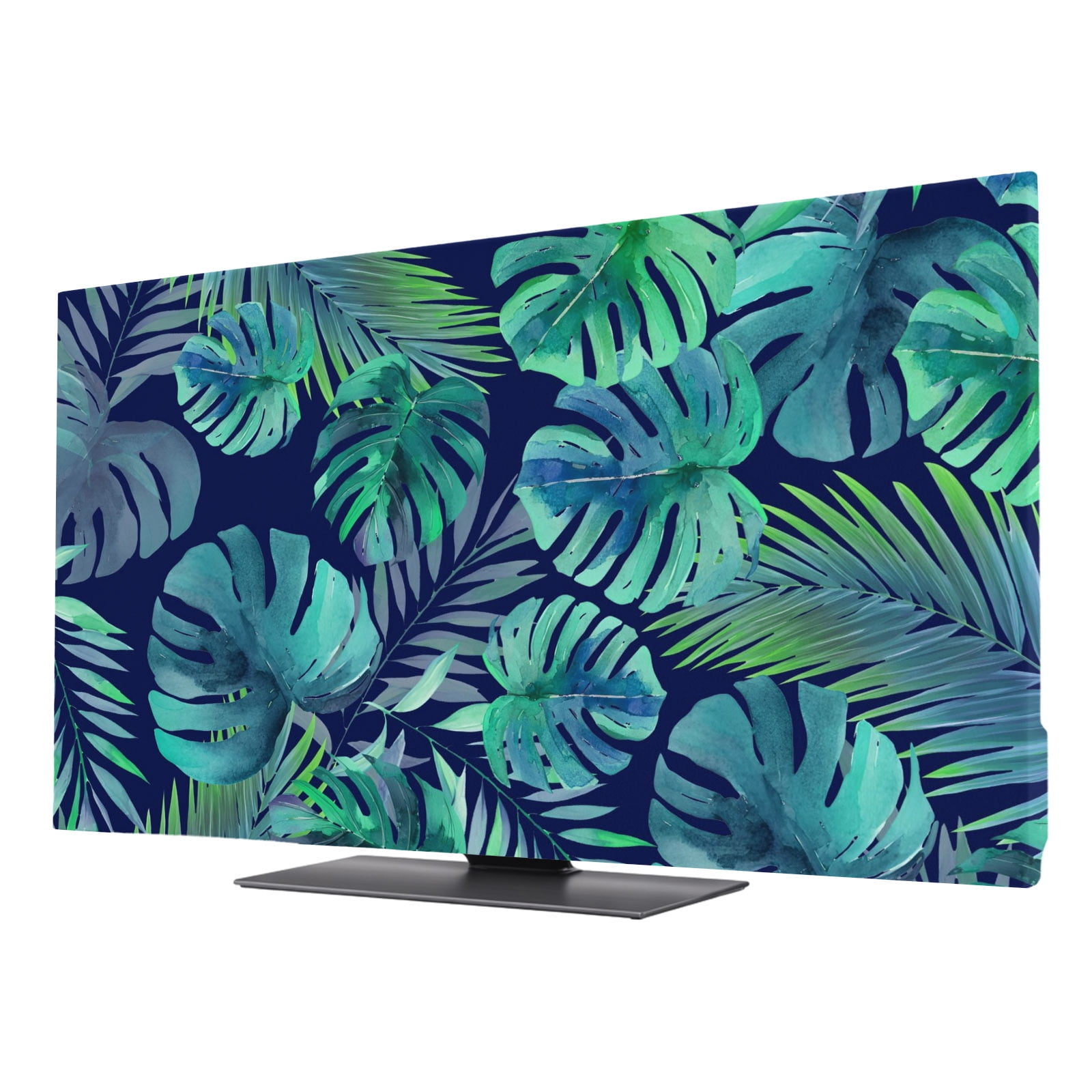 Blue Green Leaves TV Cover for 43 Inch Screen,Stretch Fabric Dustproof ...