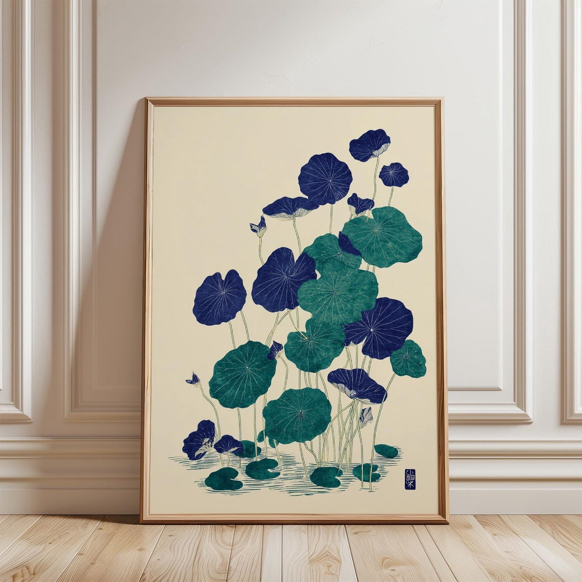 Blue Green Lotus Botanical Japanese Plant Minimal Asian Wall Unframed ...