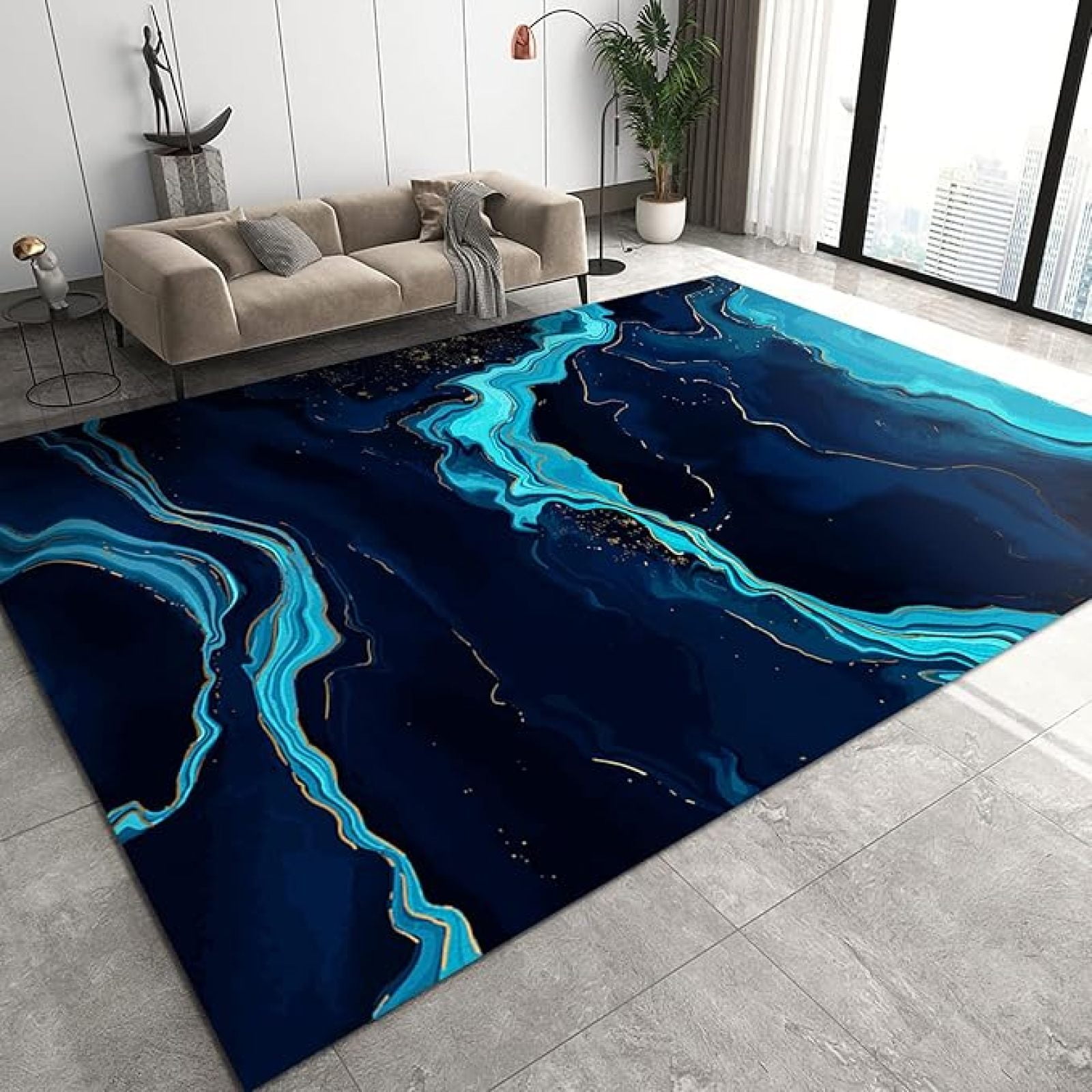 Blue Green Marble Area Rugs, Gradient Color Curved Oil Painting ...