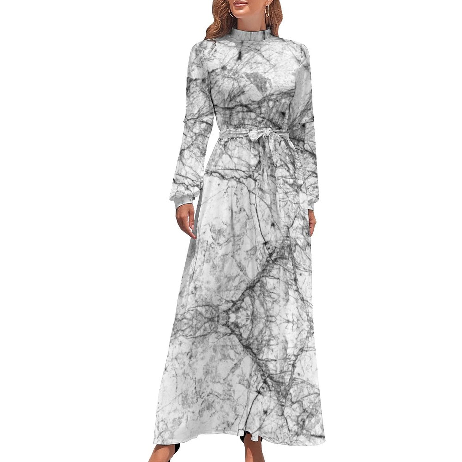 Blue Green Marble Dress Long Sleeve Abstract Graffiti Pattern Vintage ...