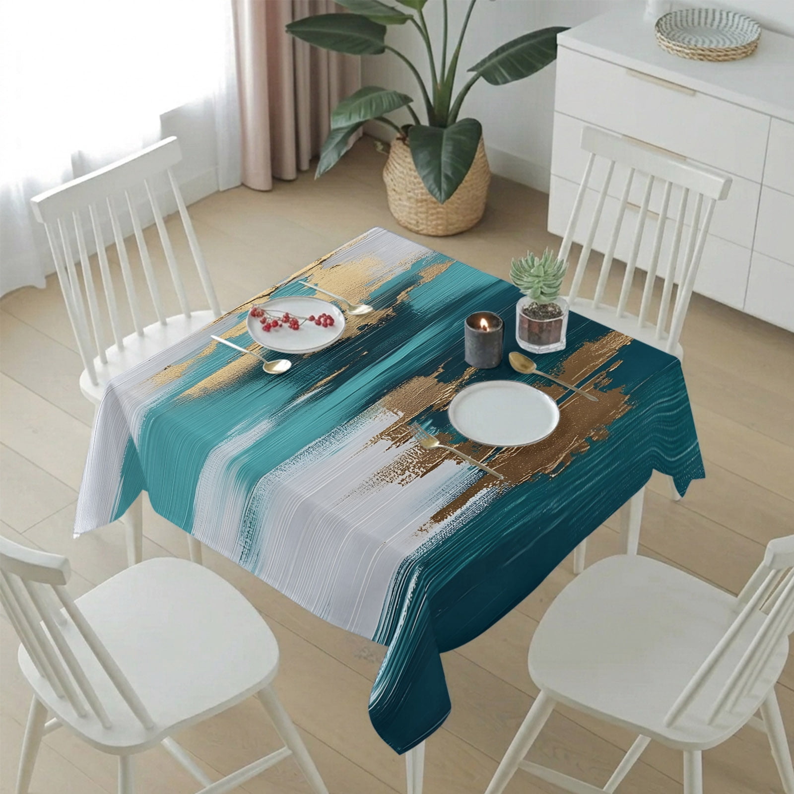 Blue Green Marble Texture Table Cloth 60x60in, Waterproof Square ...