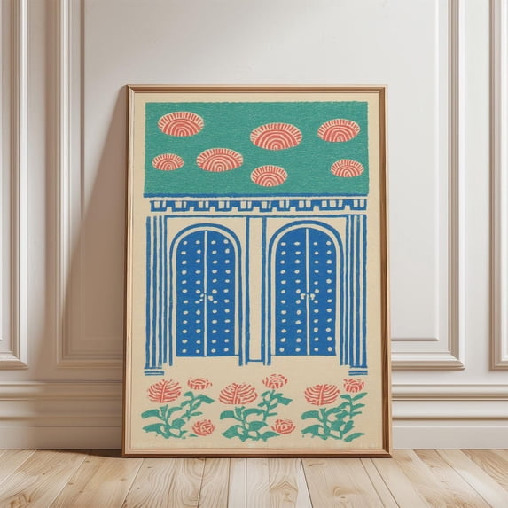 Blue Green Mediterranean Door Poster, Unframed Paper Poster 24x36in ...