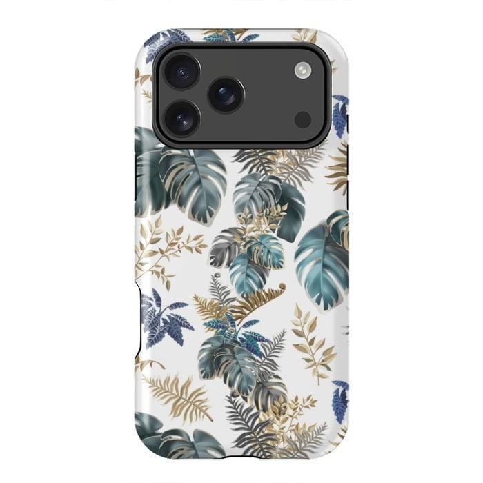 Blue Green Metallic Tropical Print Pattern iPhone Case for iPhone 17 16 ...