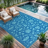 Blue-Green Modern Floral Outdoor Area Rug For Patio Deck Balcony Pool ...